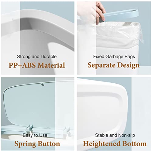 LtyTz Small Bathroom Trash Can with Lids Kitchen Wastebasket with Press Type Lid for Bathroom,Powder Room,Bedroom,Kitchen,Office (2.1 Gallon/8 Liter,Blue)