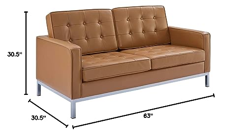Modway Loft Upholstered Leather Mid-Century Modern Loveseat in Tan