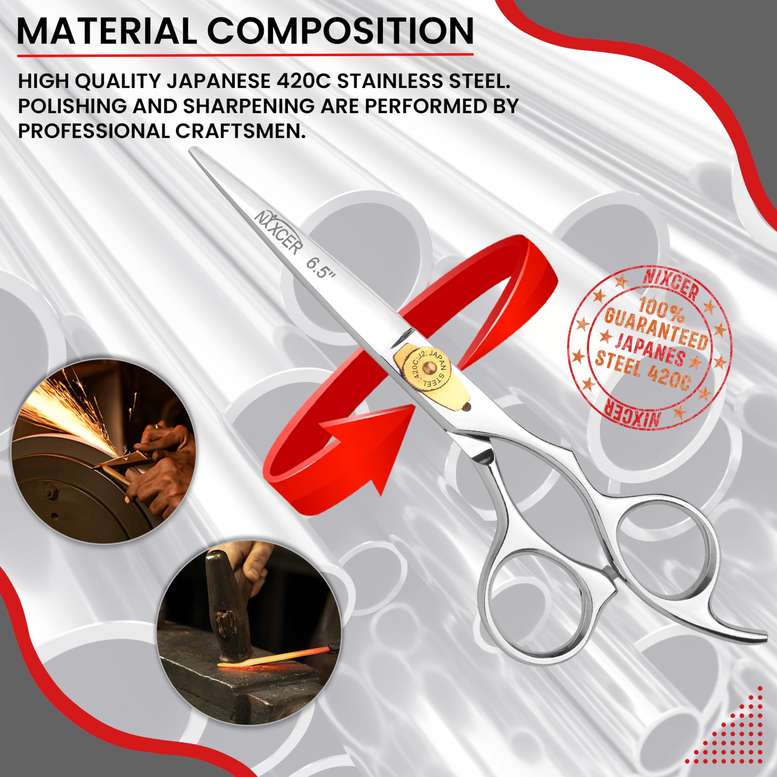 Nixcer Hair Cutting Scissors -Sharp Razor Edge Blade Hair Shears Series - 6.5" With Fine Adjustment – Stainless Steel Hair Scissors Professional For Men, Women & Babies (Silver)