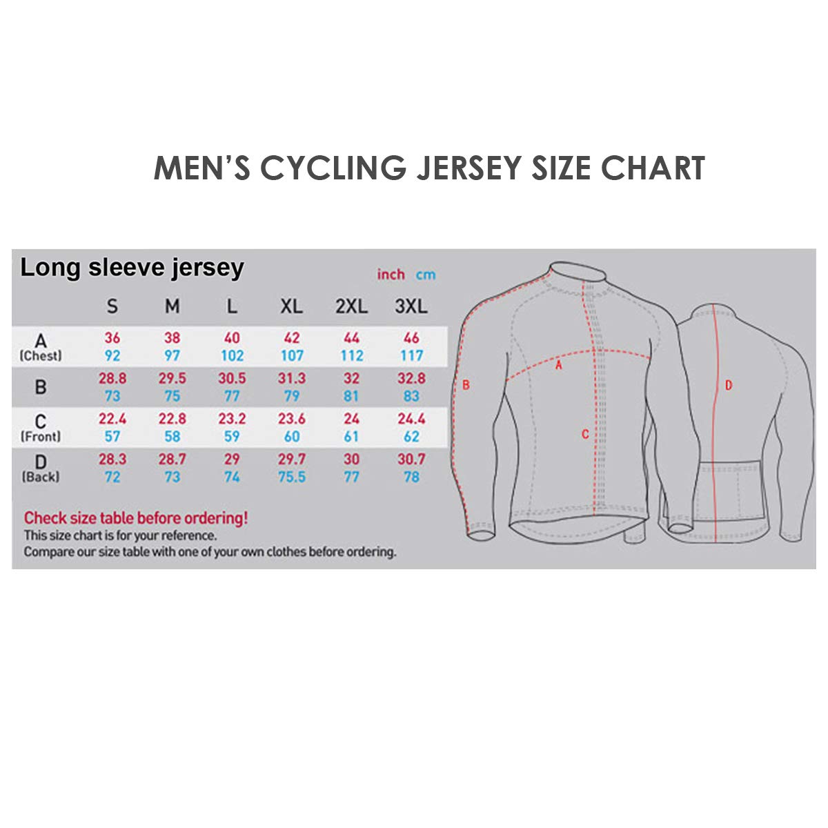 Cindly Men's Maryland Cycling Jersey Long Sleeve Bike Jersey with Full Zipper & 3-Rear Pockets