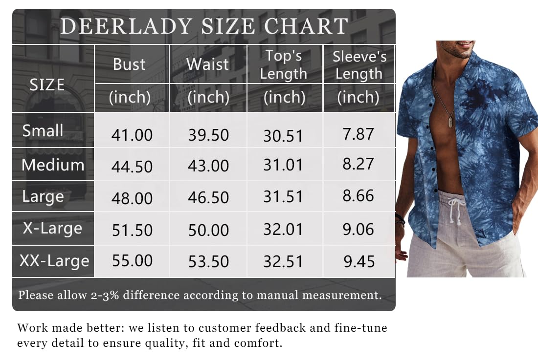 Deer Lady Mens 2024 Tie Dye Button Down Shirts Printed Short Sleeve Summer Hawaiian Beach Shirt Green XL