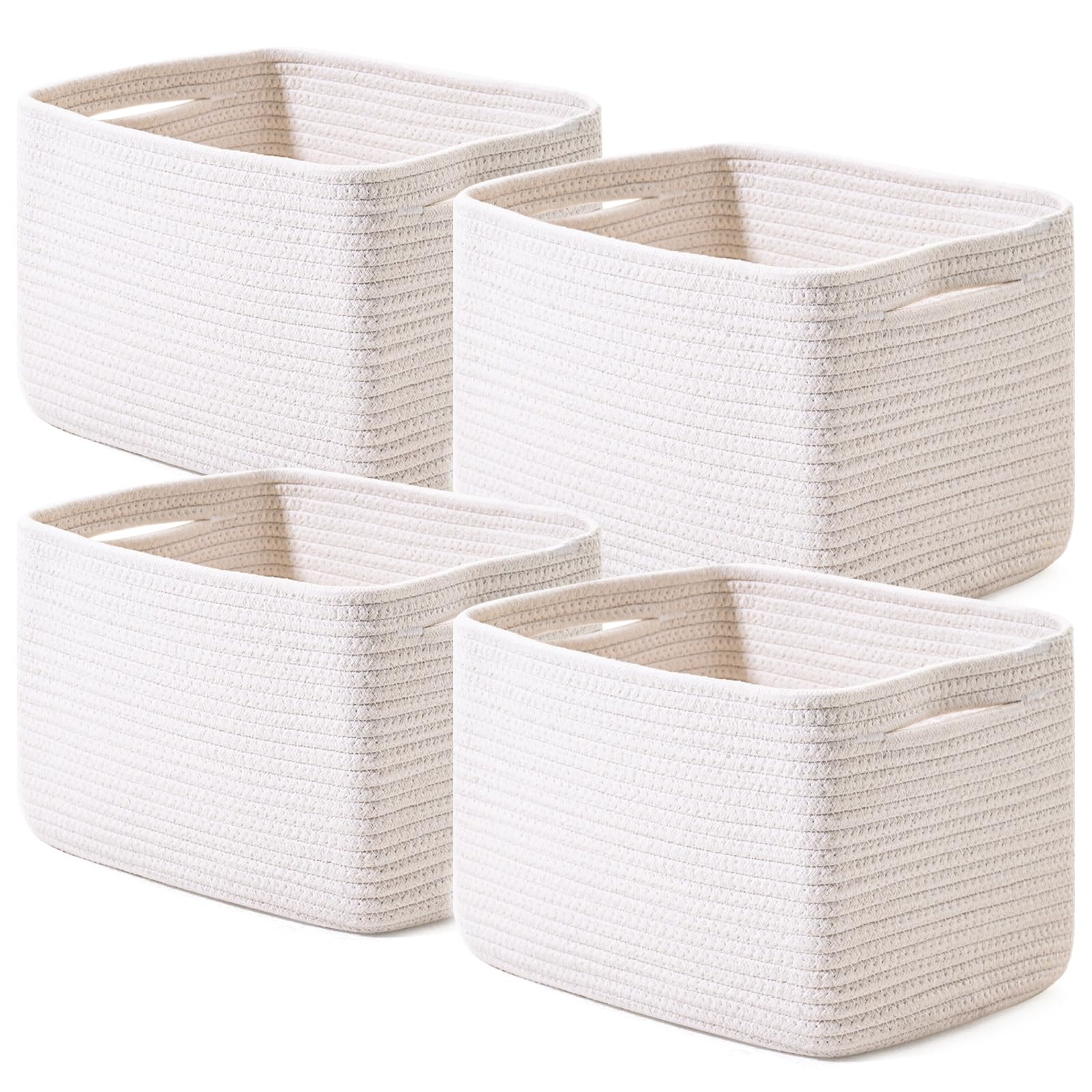 ICERZCZ Storage Baskets for Organizing, Woven Baskets for Storage, Storage Baskets Bin for Shelves, Cotton Rope Basket with Handles, 12.5" Lx9.1W x7.9H, (4 pack) White