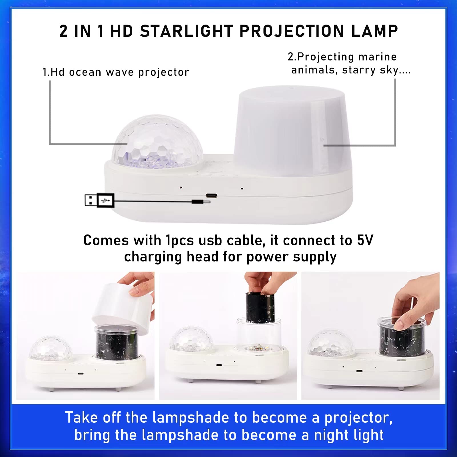 STARS LAMP Ocean Night Light Projector, Kids Galaxy Projector for Bedroom, Nebula Star projector with USB Cable, 360 Degree Rotation Kid Night Light Lamp for Decorating Party,Birthdays,Christmas Gifts