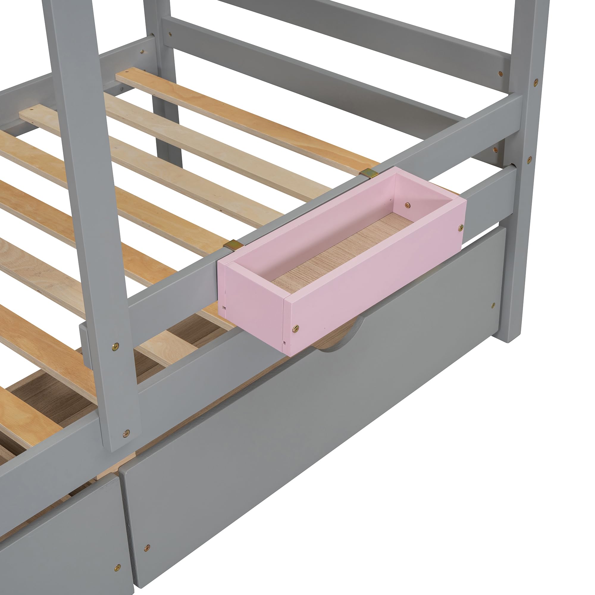 Harper & Bright Designs Twin Size House Bed Low Loft Bed Wood Frame with Storage Cabinet and Drawers, Playhouse Bed for Kids Girls Boys (White)