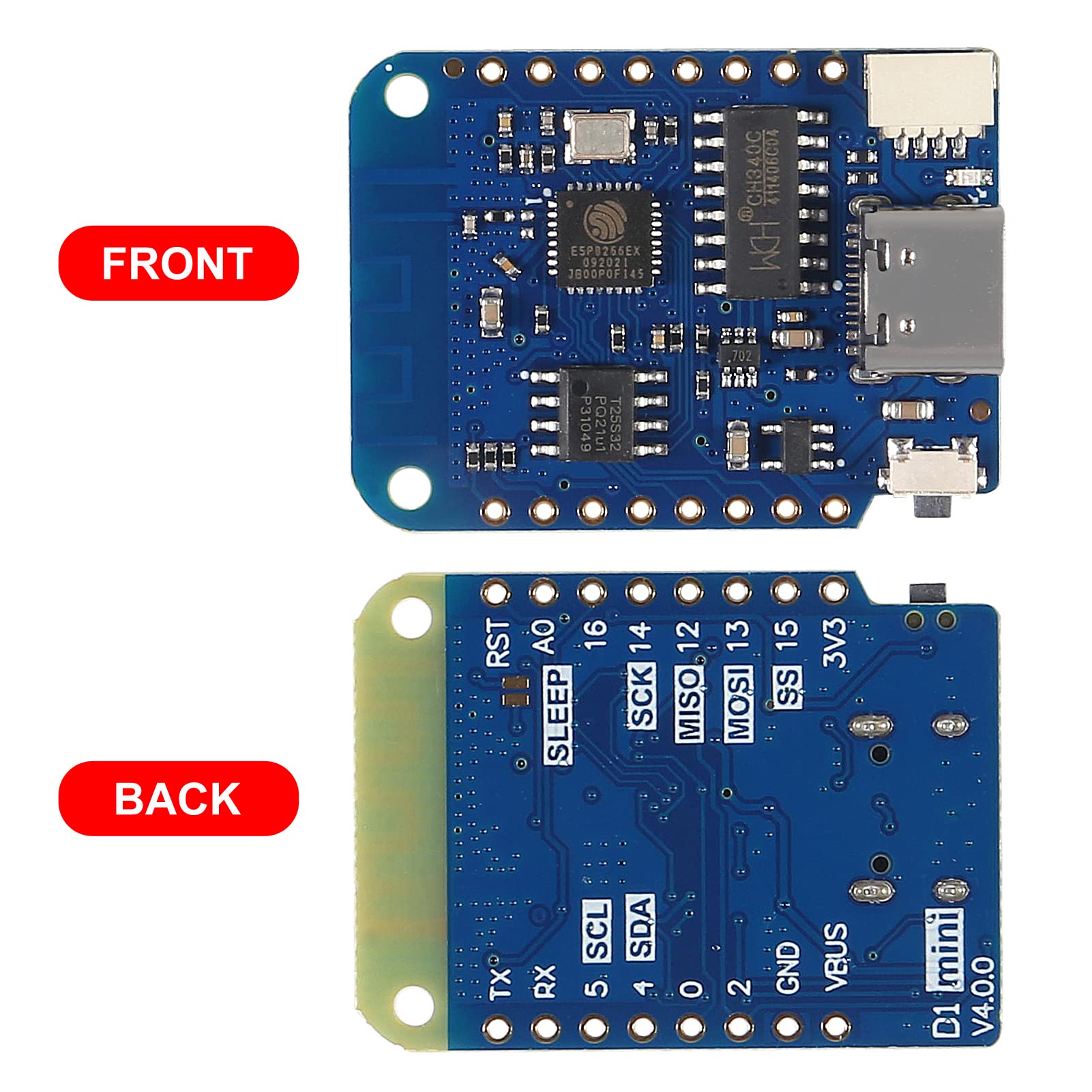 DWEII 3PCS D1 Mini V4.0.0 Type-C USB Board NodeMCU ESP8266 WiFi IoT Type-C USB WLAN Development Board Based ESP8266 4MB Compatible with MicroPython, for Arduino, Nodemcu