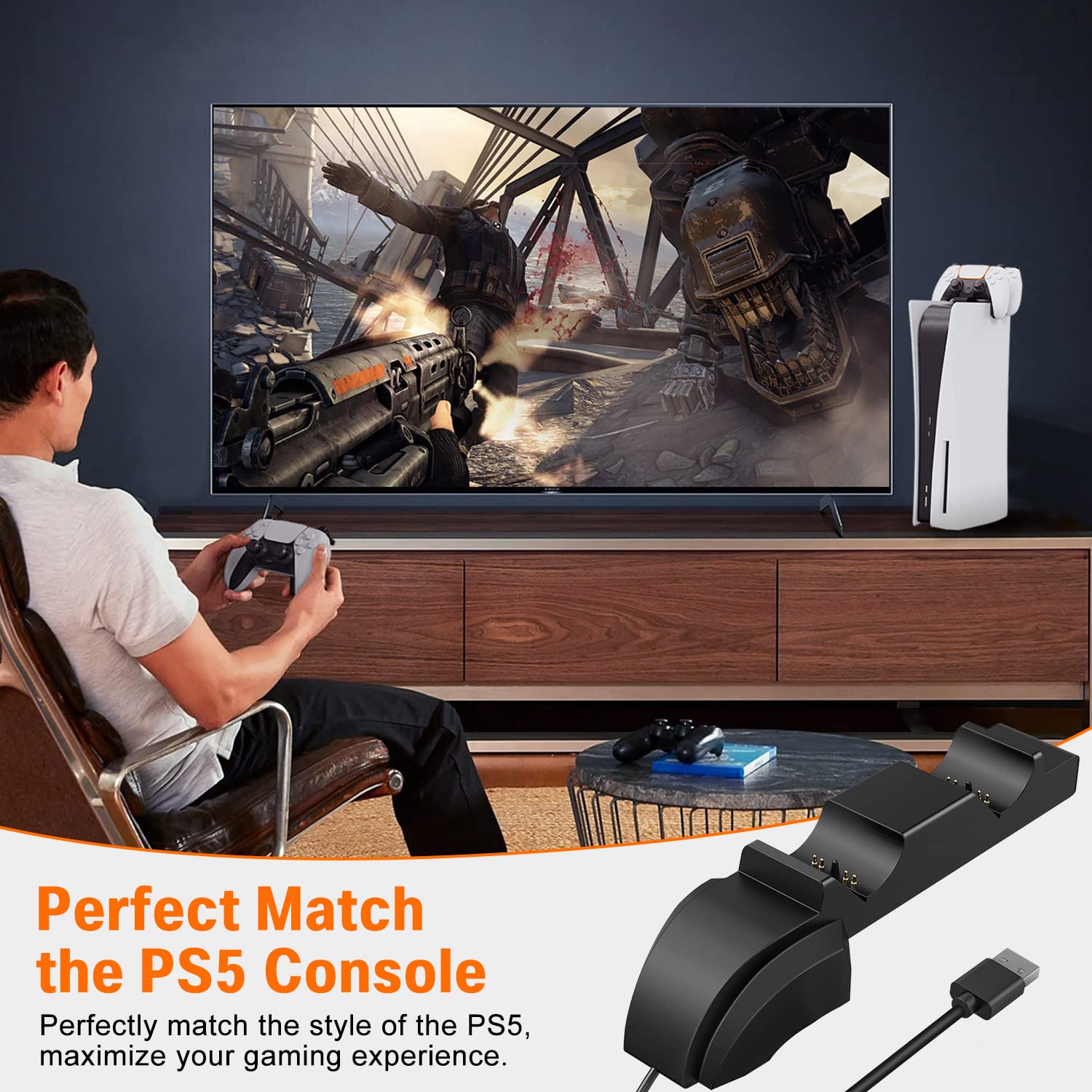 Controller Charging Station for PS5, Tendak Upgraded Fast Dual Controller Charging Stand Compatible with 5, PS 5 Charger Dock Accessories Replacement for DualSense Charging Station - Black