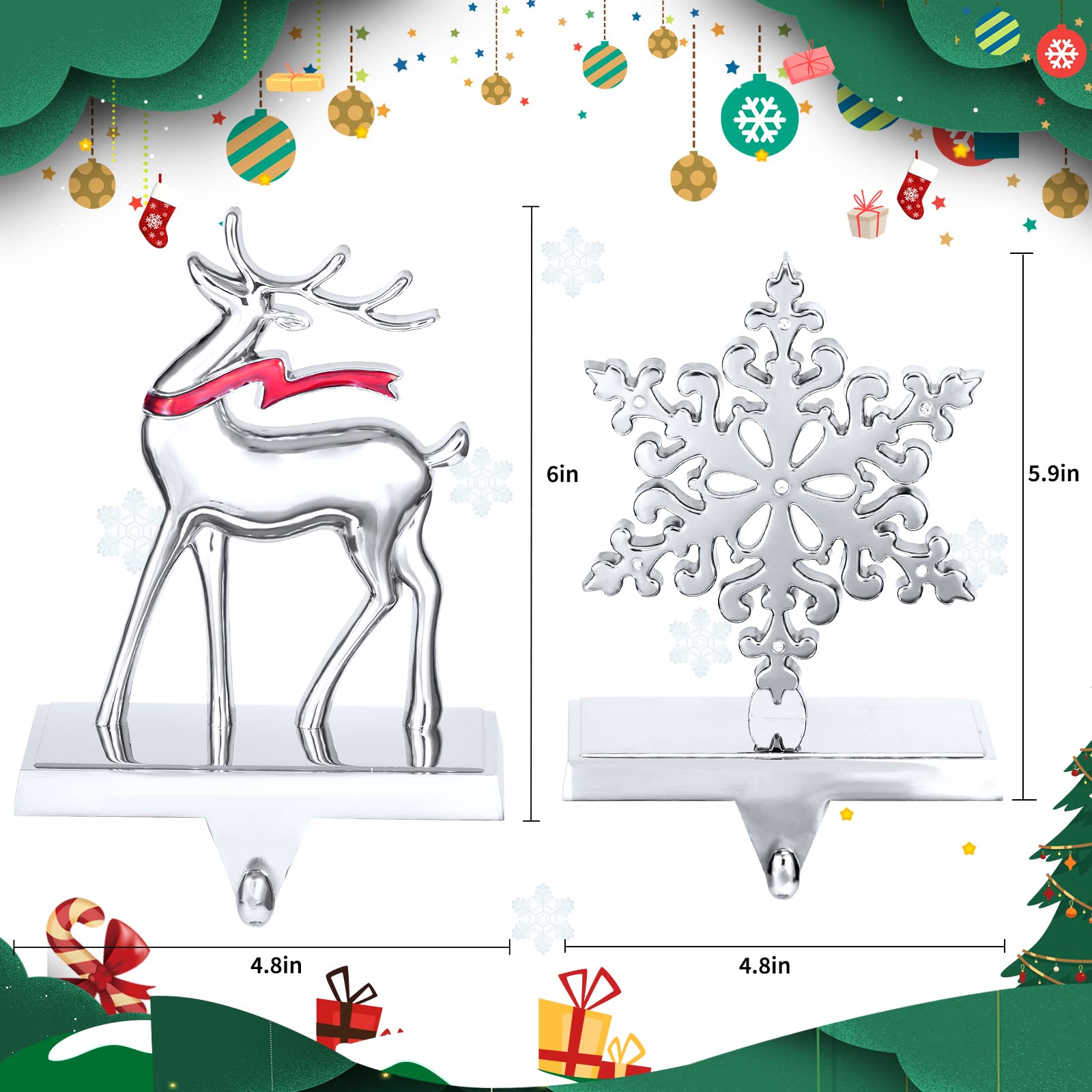 Ceramic Christmas Tree Stocking Holders for Mantle, Set of 2 Christmas Tree Stocking Hangers with LED Light for Fireplace, Green White Christmas Tree Stocking Hangers for Window Christmas Decoration