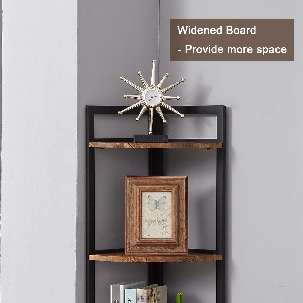 SUPERJARE Corner Shelf, Industrial 5-Tier Wall Corner Bookshelf with Metal Frame, Corner Shelf Stand Display Plant Flower, Corner Bookcase for Home, Office, Kitchen - Rustic Brown