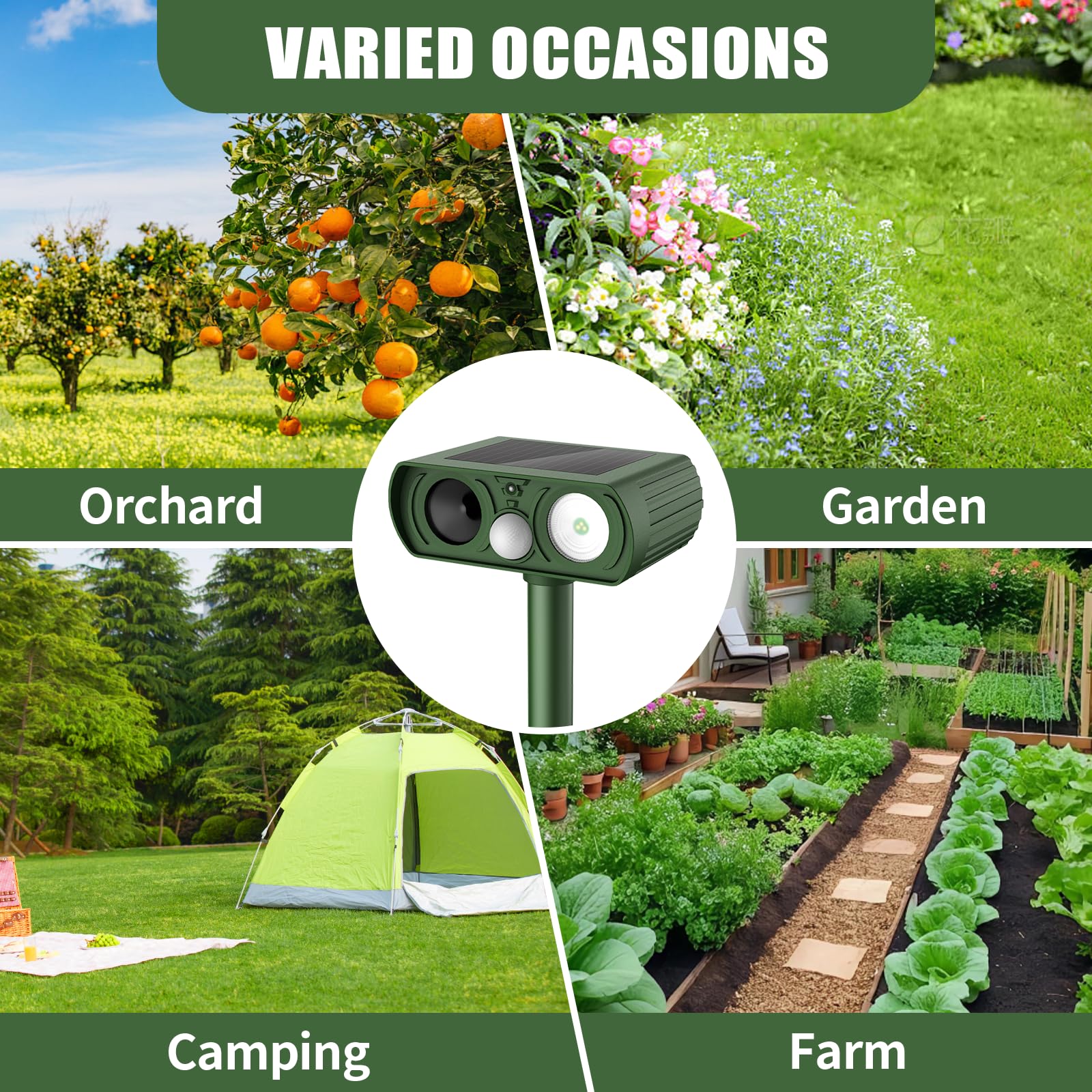 FEARLEFT Solar Ultrasonic Animal Repellent, Cat Raccoon Repellent Outdoor