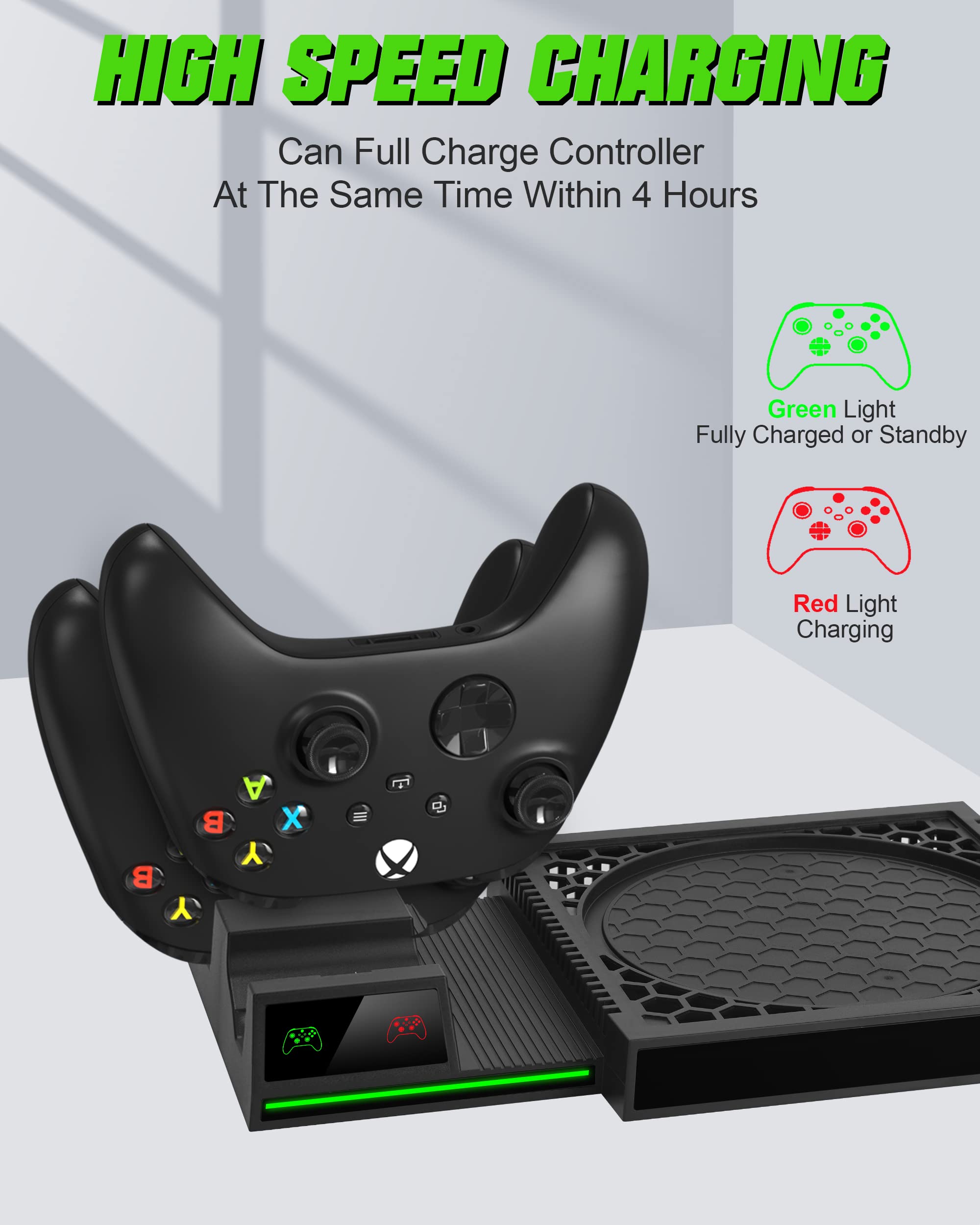 Controller Charge Stand for Xbox Series X, ZAONOOL Dual Controller Charging Station Dock for Xbox Series X with 2X 800mAh Rechargeable Battery, 10 Game Card Slot, Headset Holder and 4 Battery Cover