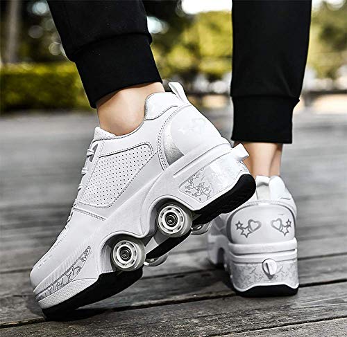 LDTXH Multifunctional Roller Skates Shoes Deformation Automatic Walking Shoes with Double-Row Deform Wheel Adult Children's Skating Shoes,5.5