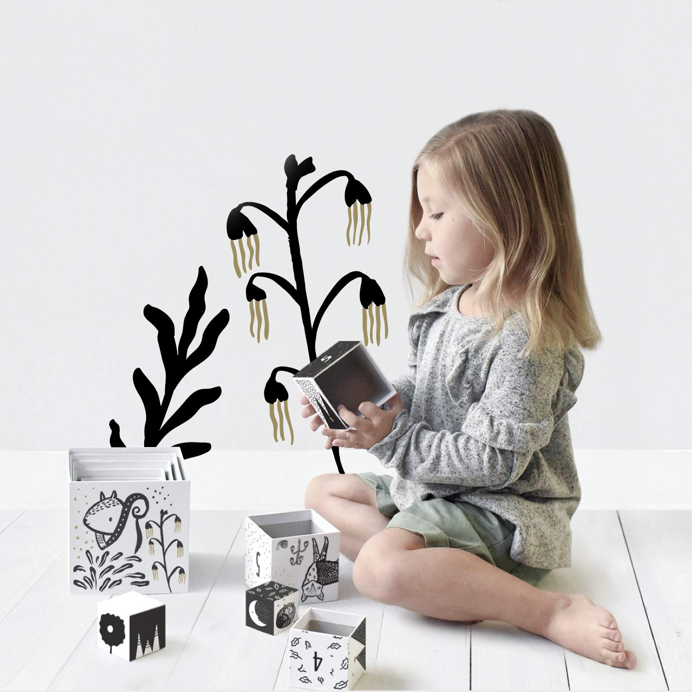 Wee Gallery Nesting Blocks - Woodland Animals and Numbers, Black and White Stacking and Building Toy for Toddlers and Kids, Motor Skills, Creative Play and Problem Solving for Children (Age 2 and up)