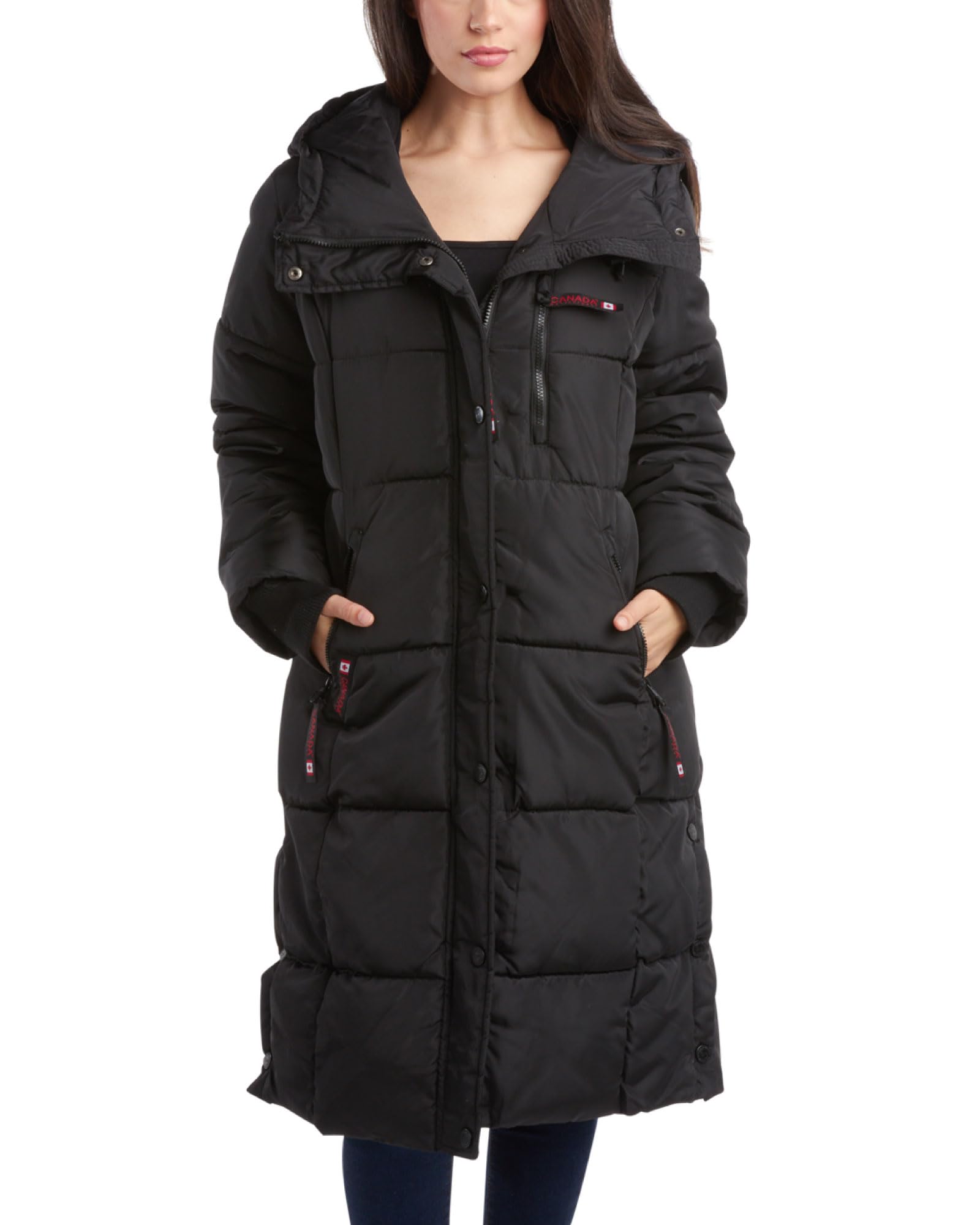 CANADA WEATHER GEAR Womens Winter Coat Full Length Quilted Puffer Parka Plus Size Heavyweight Maxi Jacket for Women, S-3X, Size Large, Jet Black