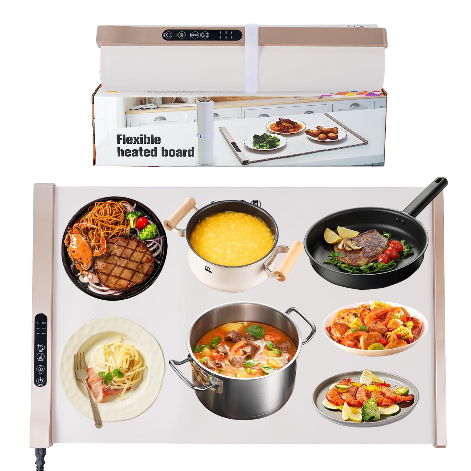 Electric Warming Tray 2024 New,Portable Silicone Food Warmer Heater Mat,Travel Roll Up Fast Heating Pad,Foldable Keep Plates Fast Warm for Buffets Party,Large Surface Area