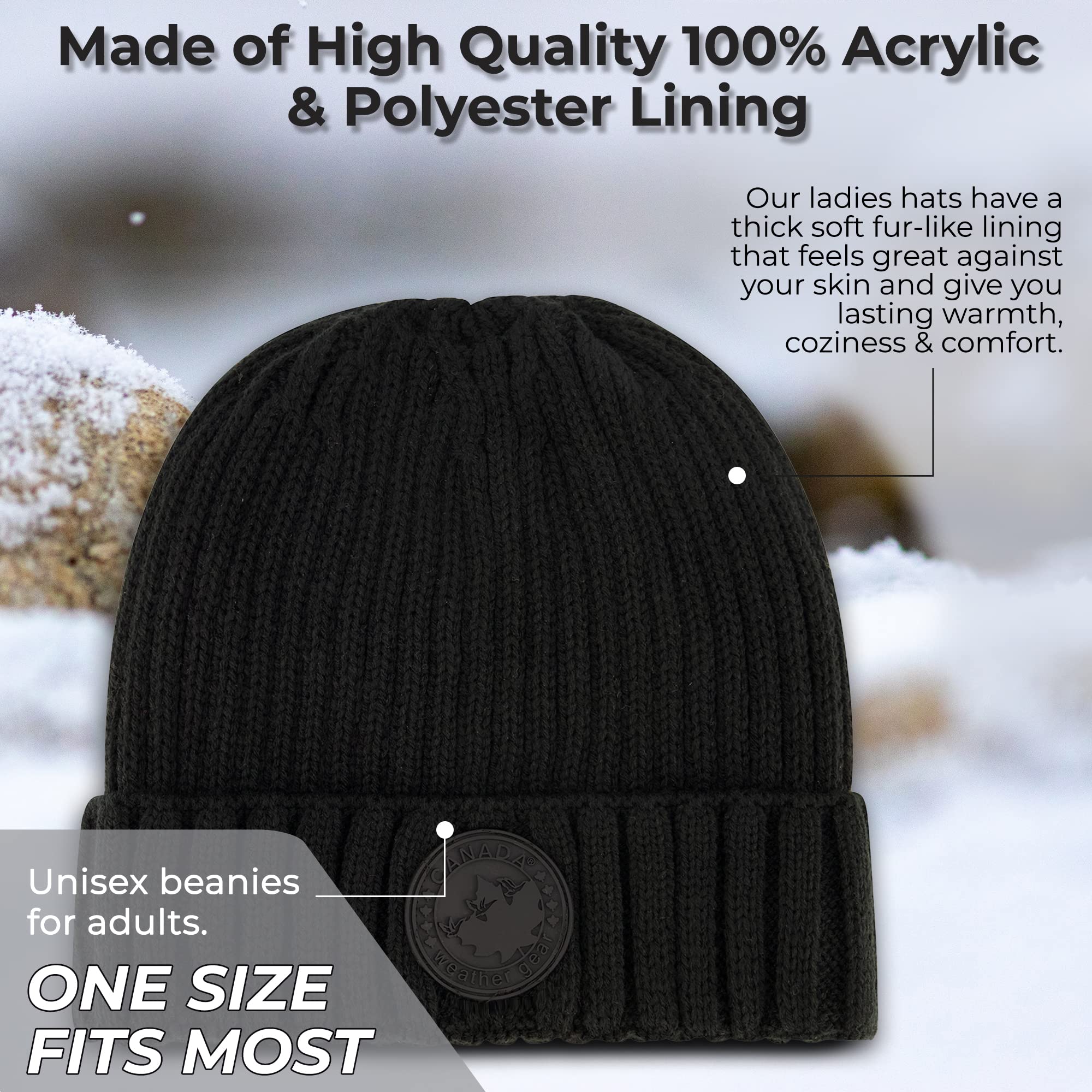 CANADA WEATHER GEAR Knitted Hat for Women - Cozy Winter Hat - Single Cuffed Beanie Hat, Black, One Size