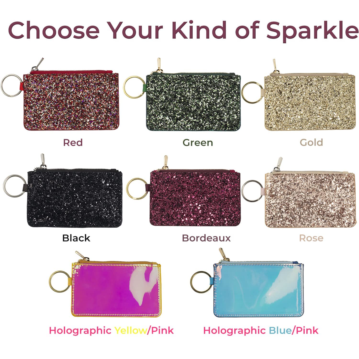 Women's Glitter Zip Id Case Bling Wallet (Hologram Blue)