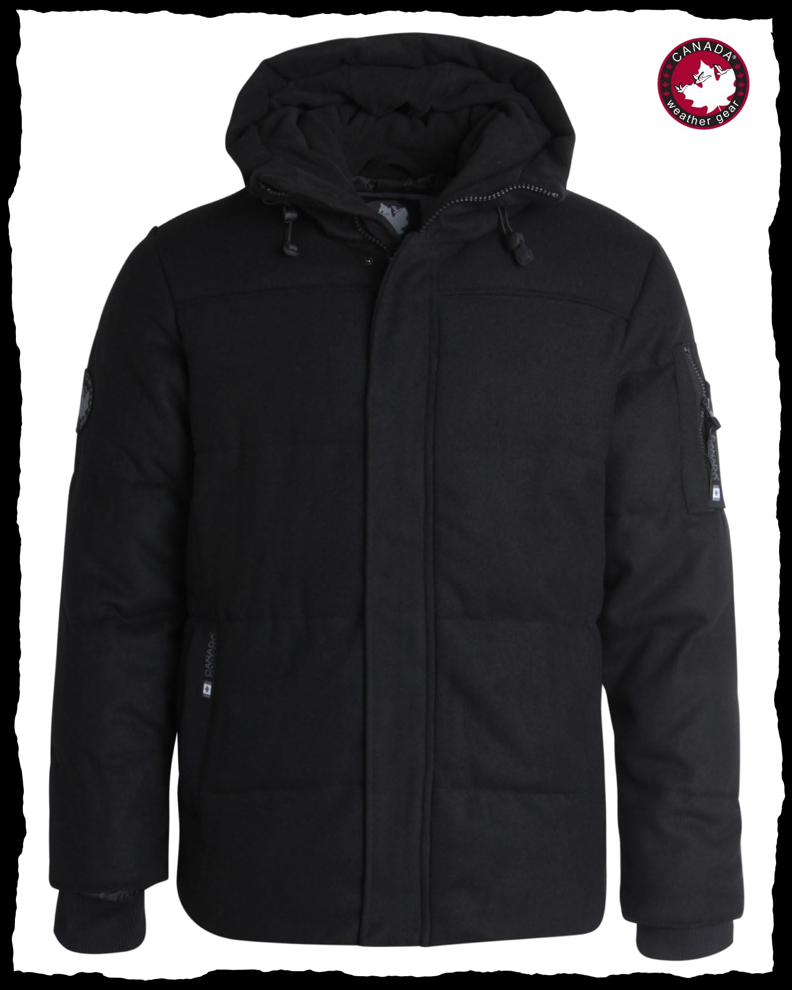 CANADA WEATHER GEAR Men's Wool Puffer Jacket Coat - Heavyweight Quilted Insulated Outerwear Parka (M-XXL), Size Large, Black