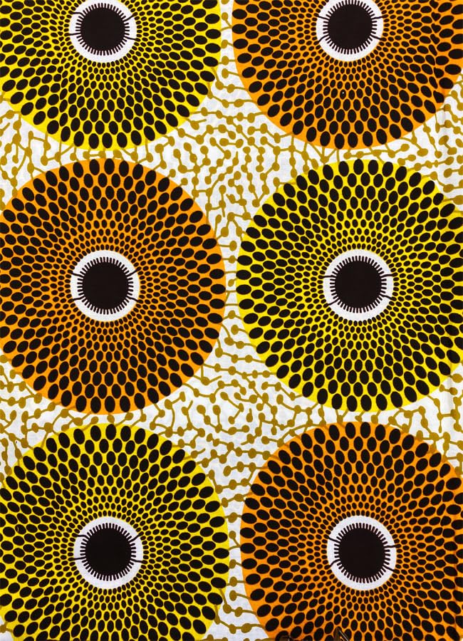 Circle/Disc Design African Guaranteed Wax Block Prints Fabric/African Ankara Wrapper Fabric Wax Fabrics /-Sell by 6 Yards-100% Cotton-for Dresses-Yellow, Orange, White, Black