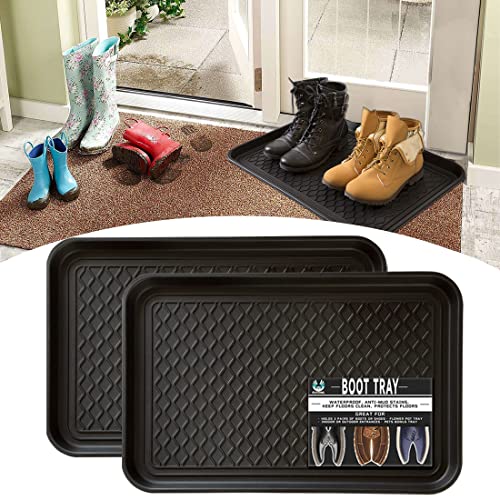 Flyowl Boot Tray for Entryway Indoor, 2 Pack 24 x 16 inch Heavy Duty Shoe Mat for All Weather, Use to Store Shoes&Boot, Pets' Feeder, Plants, Tools.