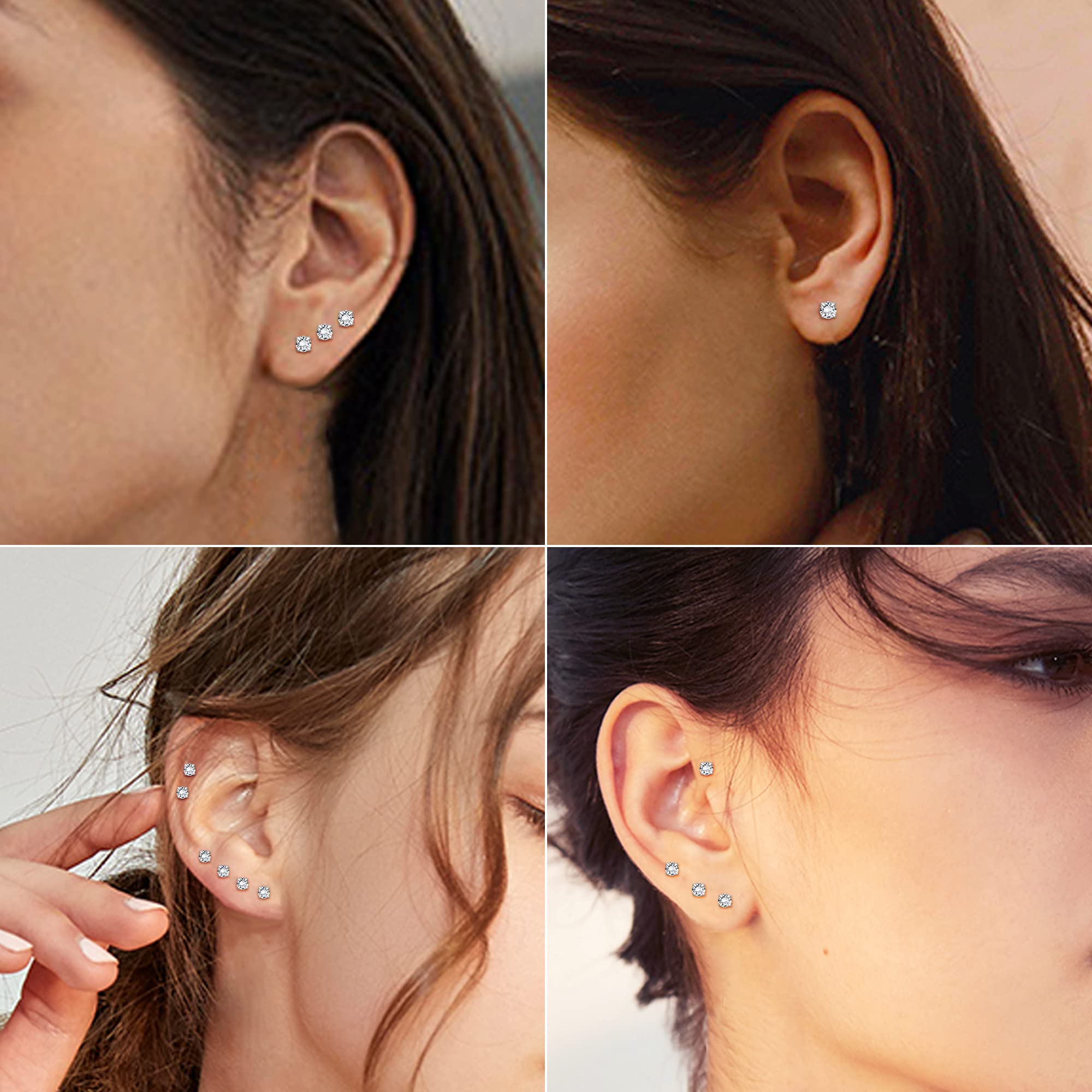 Cartilage Earring MUSECLOUD 925 Sterling Silver Flat Back Earrings For Women Men Cubic Zirconia Earrings Studs Ear Piercing Small Screw Back Earrings Set (2MM CZ, 3MM Ball)