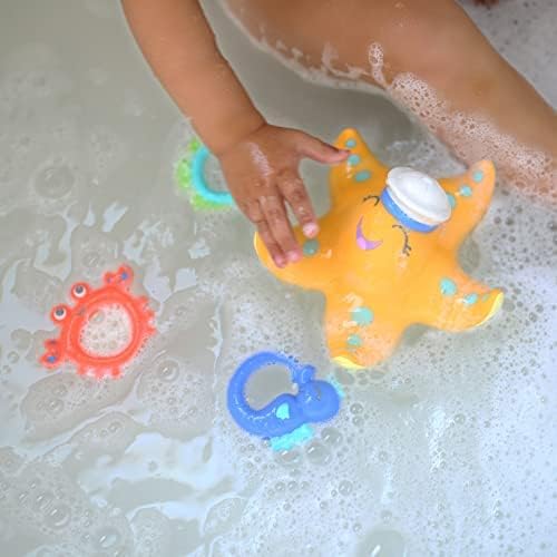 Nuby Starfish Ring Toss Bath Toy, Includes 3 Toss Rings (Crabfish, Tropical Fish and Seahorse)