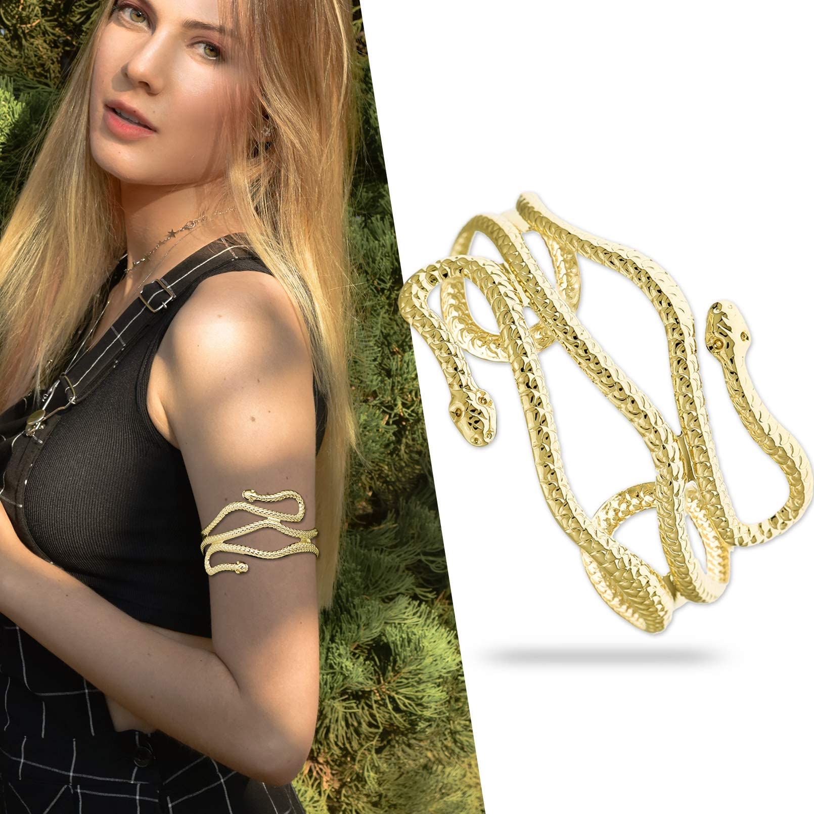 RechicGu Gold Chic Egypt Cleopatra Swirl Snake Arm Cuff Armlet Armband Open Bangle Bracelet