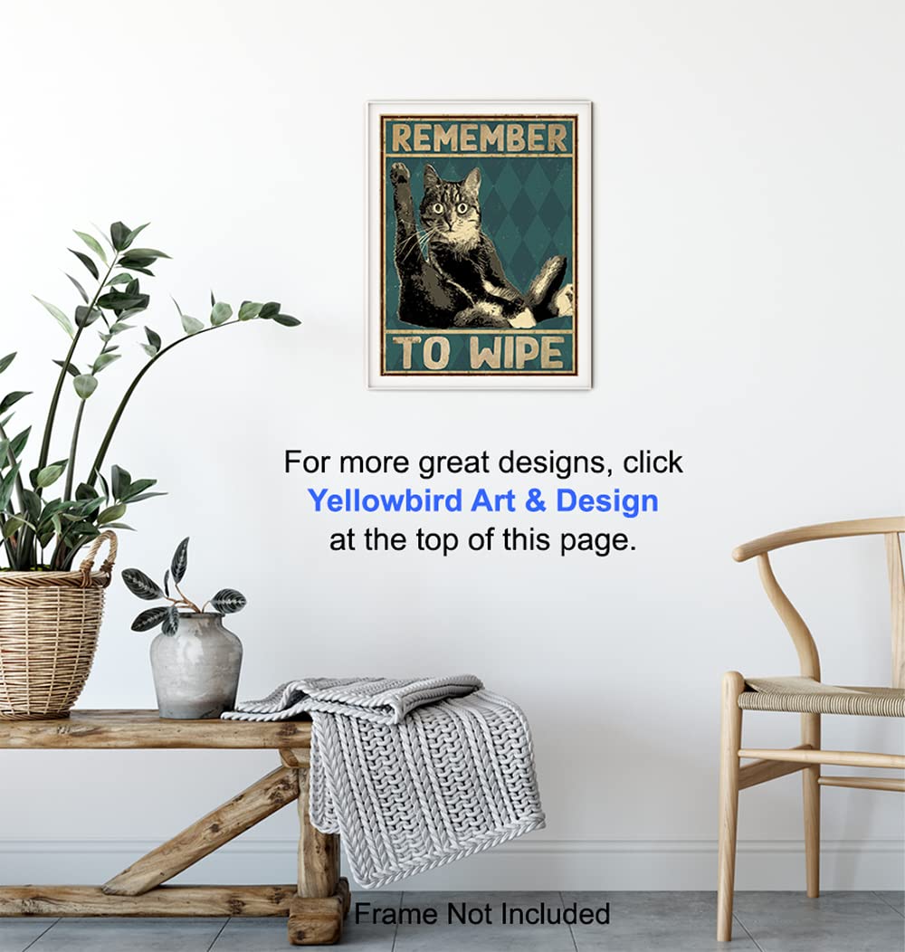 Funny Cat Bathroom Decor - Remember to Wipe Cat Poster - Bathroom Wall Decor - Bathroom Wall Art - Bath Wall Decor - Guest Bathroom Wall Decor - Powder Room Decor - Restroom Decorations - Cat Wall Art