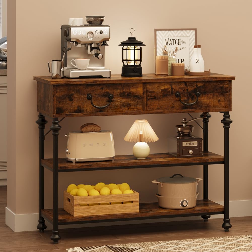IDEALHOUSE Console Tables for Entryway, Small Entryway Table with 2 Drawers, Narrow Console Table with Storage Shelves for Living Room, Hallway Table, Sofa Table, Rustic Brown