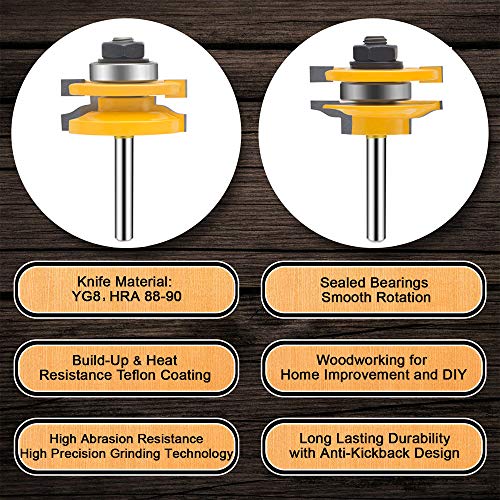 LEATBUY Router Bit Set 3 PCS 1/4 Inch Shank Round Over Raised Panel Cabinet Door Ogee Rail and Stile Router Bits, Woodworking Wood Cutter Milling Tool(1/4-Single)