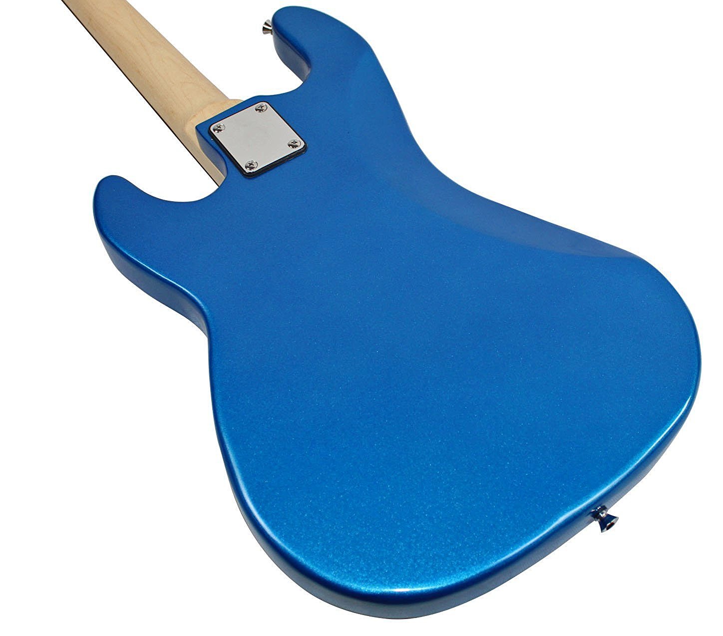 Stedman Beginner Series Bass Guitar Bundle with 15-Watt Amp, Gig Bag, Instrument Cable, Strap, Strings, Picks, and Polishing Cloth - Metallic Blue