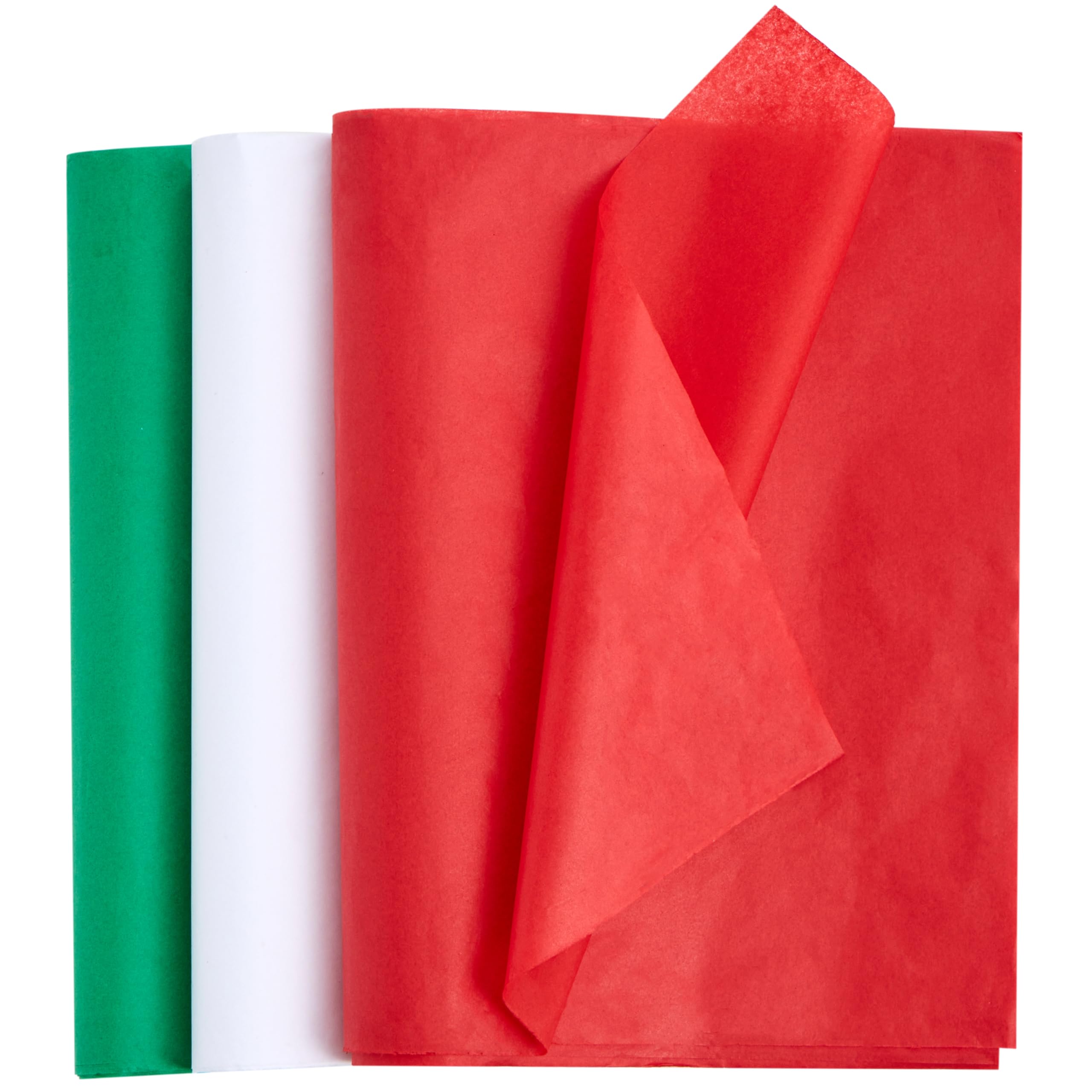 JOYIN 72 Sheets Christmas Tissue Paper Assortment (Red, Green & White) in 20" x 20" for Christmas Wrapping Tissue Paper, Party Supply