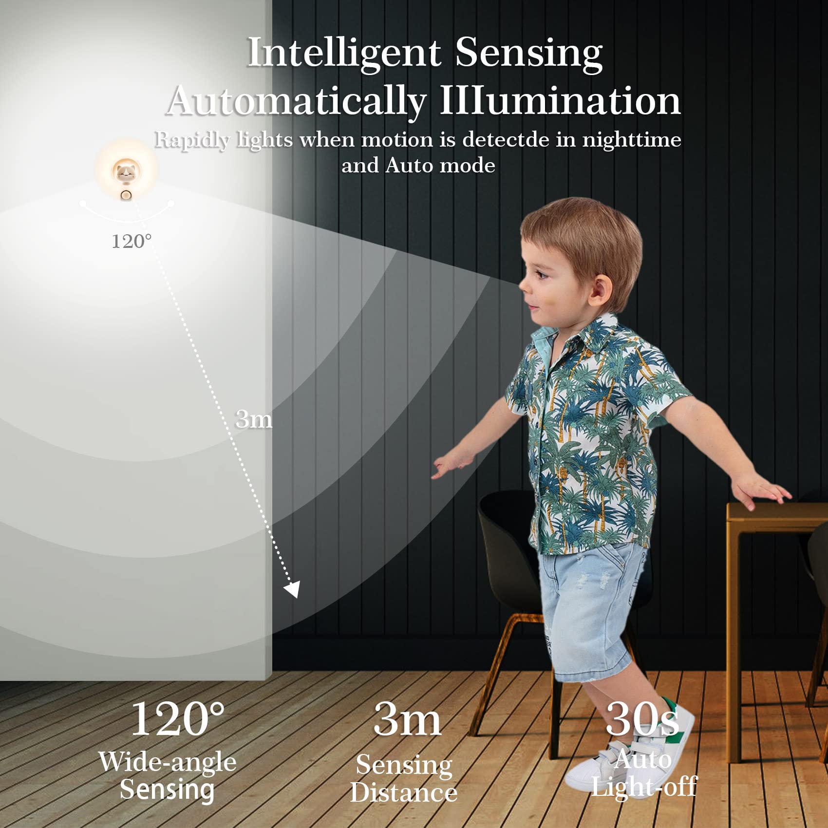 Cute Cat Motion Sensor Night Light Cordless Rechargeable Magnetic Nightlights Adjustable Brightness Stick Anywhere Cat Lamp for Kids Baby Bedroom Cabinet Closet Stairs Wall Lights for Hallway Nursery