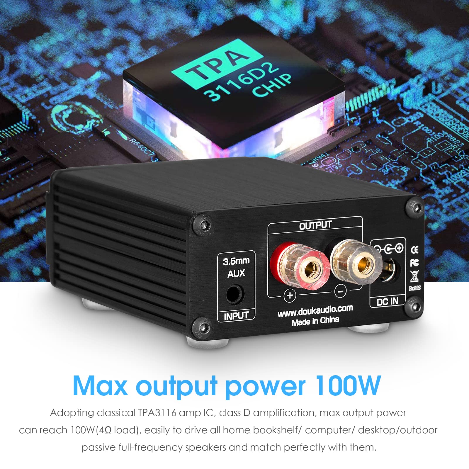 Nobsound 100W Full Frequency Mono Channel Digital Power Amplifier Audio Mini Amp (Black)