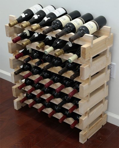 DisplayGifts Modular Stackable Wine Rack Freestanding Wooden Wine Stand Storage Holder, Thick Wood Wobble-Free Natural 36 Bottle Capacity 6 X 6 Rows (Natural - Unfinished)
