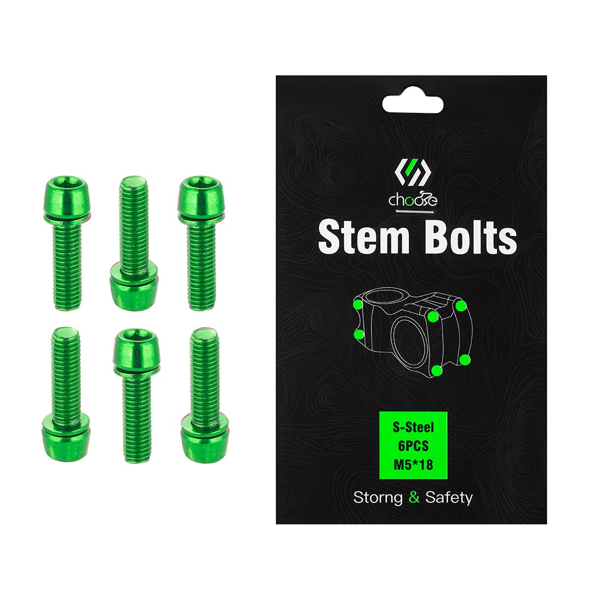 CNC Bike Stem Bolts,Stem Bolts for BMX/MTB/Road Bike with Washers,Green