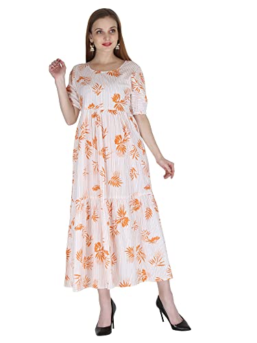 MESMERIICAL Women's Yellow Cotton Printed India Anarkali Kurta (as1, alpha, m, regular, regular)