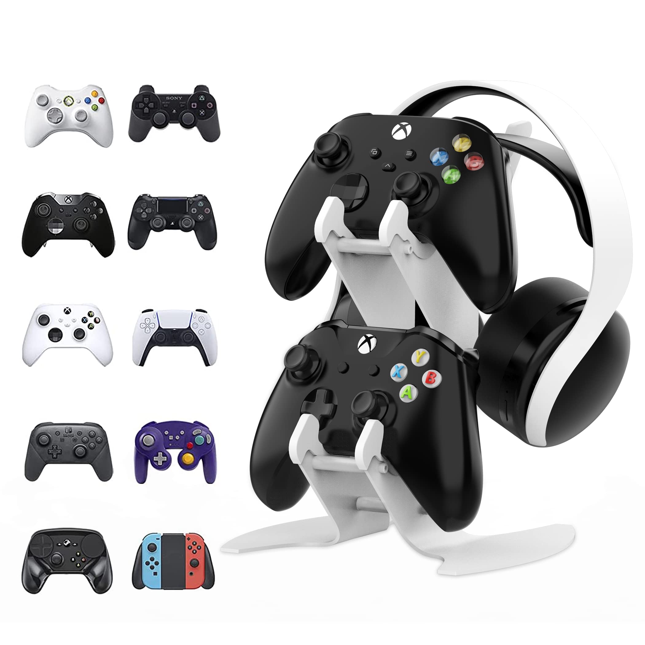 Controller Holder Stand, Universal Metal Material Game Controller Headset Stand Controller Accessories for Gamepad of PS5 / Xbox / PS4 / Switch (White