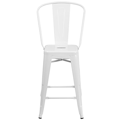 Flash Furniture Commercial Grade 24" High White Metal Indoor-Outdoor Counter Height Stool with Removable Back