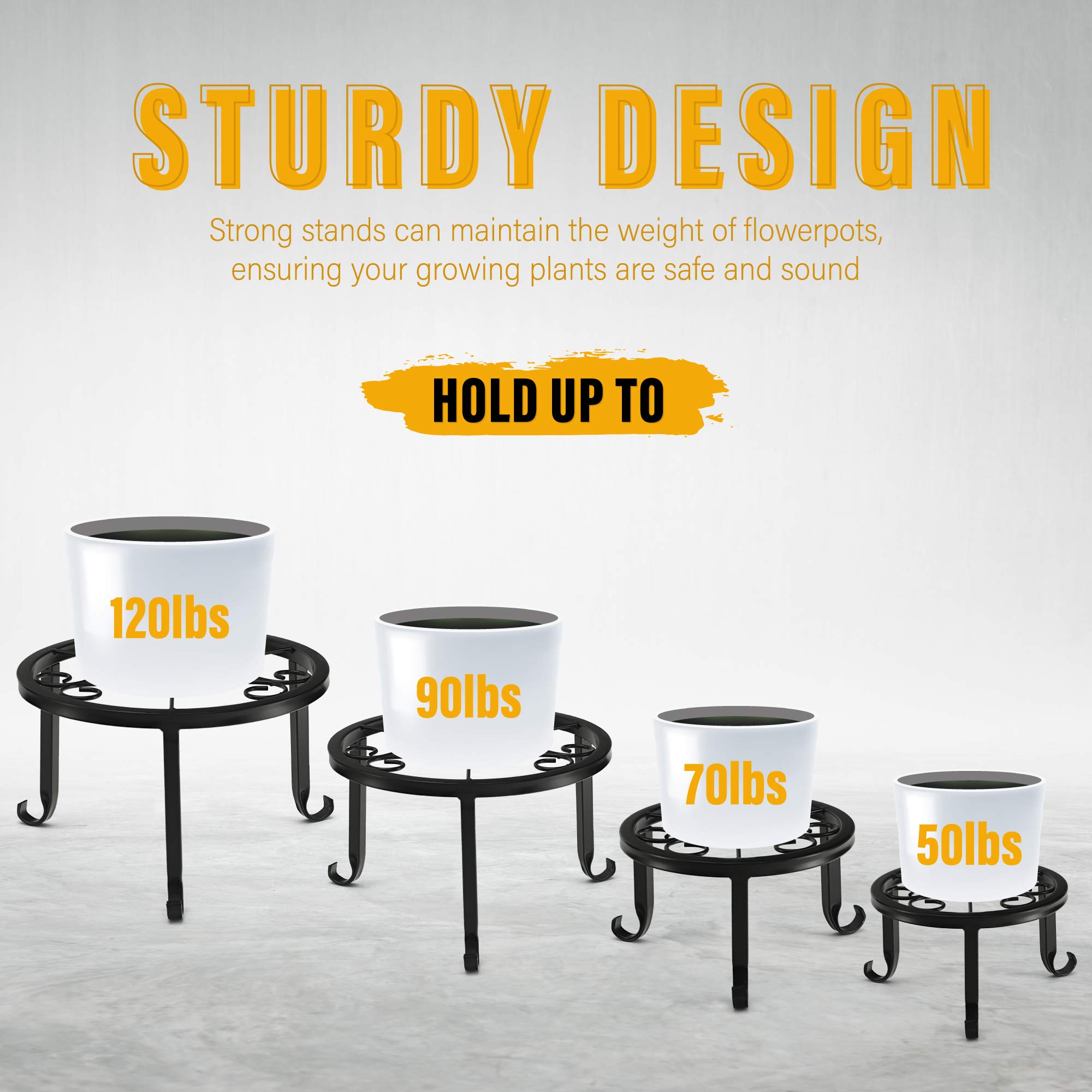 CABASAA Metal Plant Stands Iron Planter Flower Pot Round Rack Heavy Duty Potted Holder Indoor Outdoor 4 Pack with Different Size (Black)