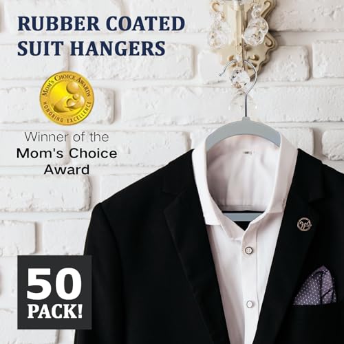 Clothes Hangers 50 Pack Plastic Hangers Space Saving, 17.5 Inches Wide Durable Coat Hanger, Non Slip, 360 Rotating Hook, Gray