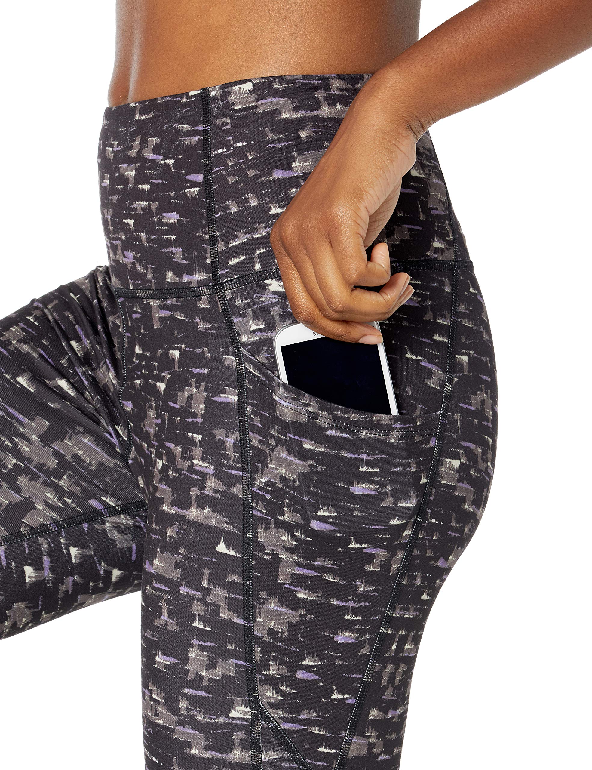 Core 10 Women's All Day Comfort High-Waist Side-Pocket 7/8 Crop Yoga Legging, Brushstroke, X-Large