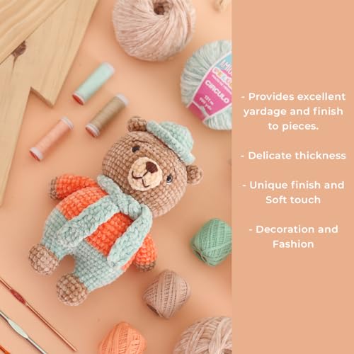 Circulo - Amigurumi Pelucia Yarn, Special Velvet Chenille Yarn for Amigurumi and Blanket, 144 yds, Worsted (8797 - Steel)
