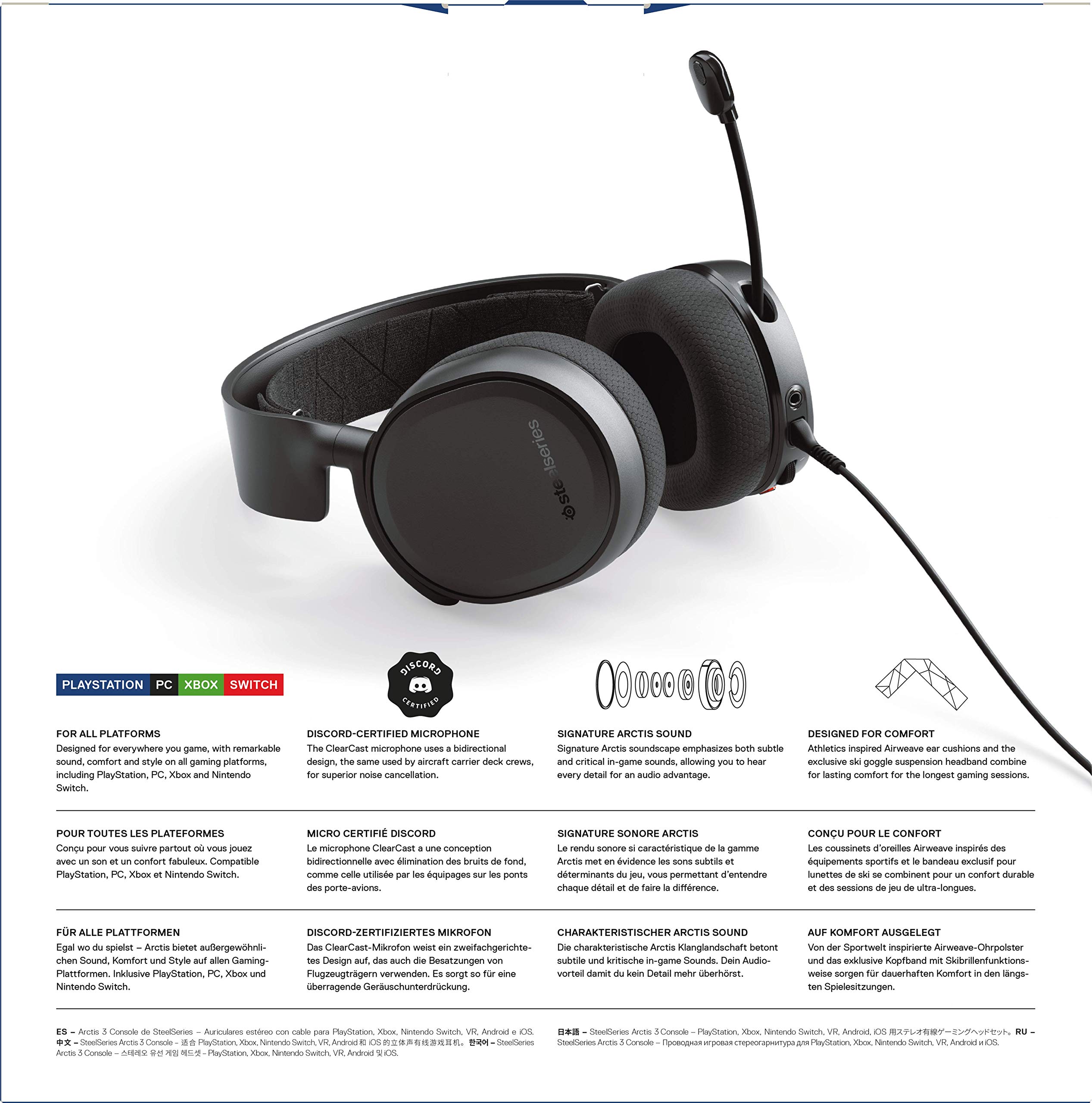 SteelSeries Arctis 3 Console Stereo Wired Gaming Headset for PlayStation 4, Xbox 1, Nintendo Switch, VR, Android and iOS - Black (Renewed)