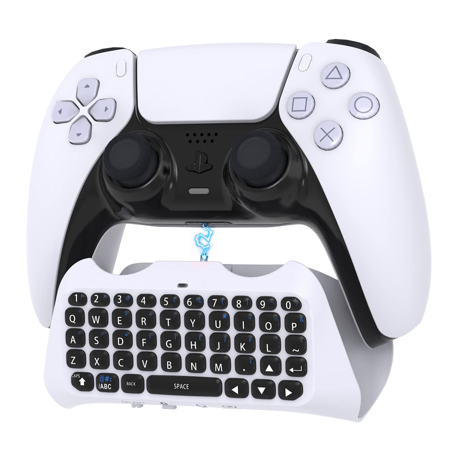 Controller Keyboard for PS5, Wireless Qwerty Keyboard Bluetooth 3.0 Mini Rechargeable Keypad Chatpad with Built-in Speakers, Live Chat 3.5mm Audio Jack for Playstation 5 Dualsense Controller