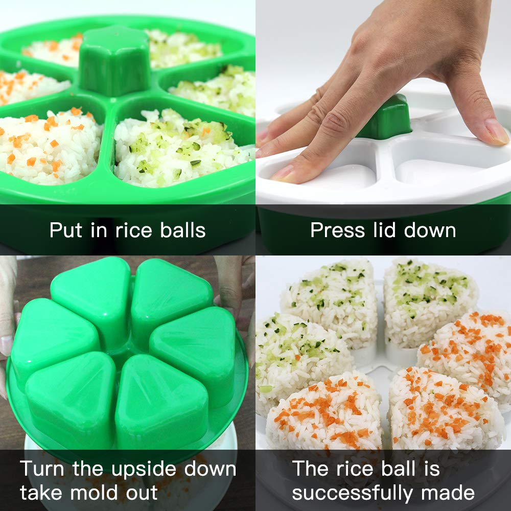 DIY Triangle Sushi Mold, Food Grade BPA free Onigiri Maker Onigiri Rice Mold, Make Up To 6 Sushi Rice Balls at Once Easily and Quickly
