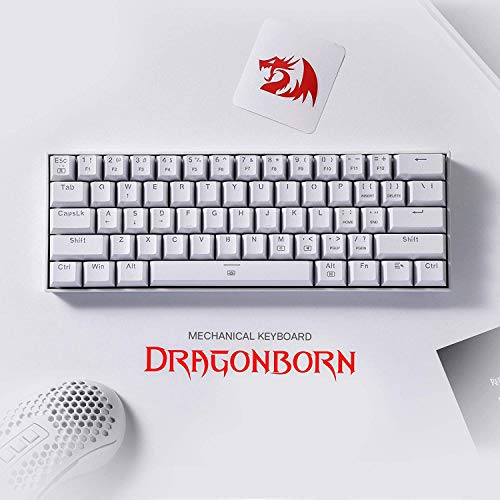 Redragon K630 Dragonborn 60% Wired RGB Gaming Keyboard, 61 Keys Compact Mechanical Keyboard with Tactile Blue Switch, Pro Driver Support, White