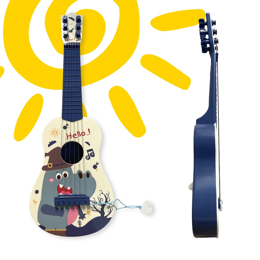 WEY&FLY Kids Toy Guitar 6 String, Baby Kids for Boys Cute Guitar Rhyme Developmental Musical Instrument Educational Toy Coco Guitar for Toddlers Blue