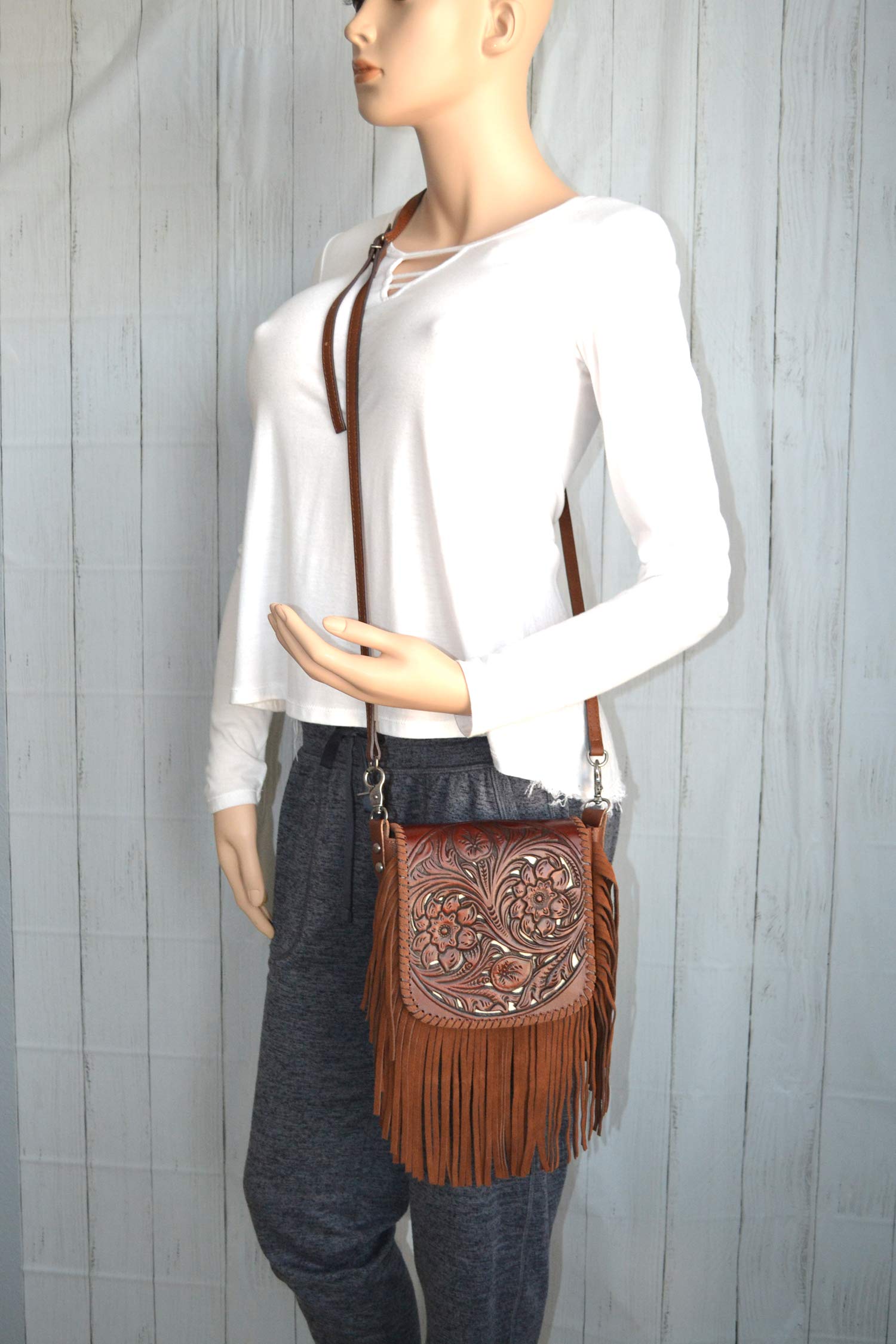 womens cross body bag western cowgirl floral tooled shopper purse brown