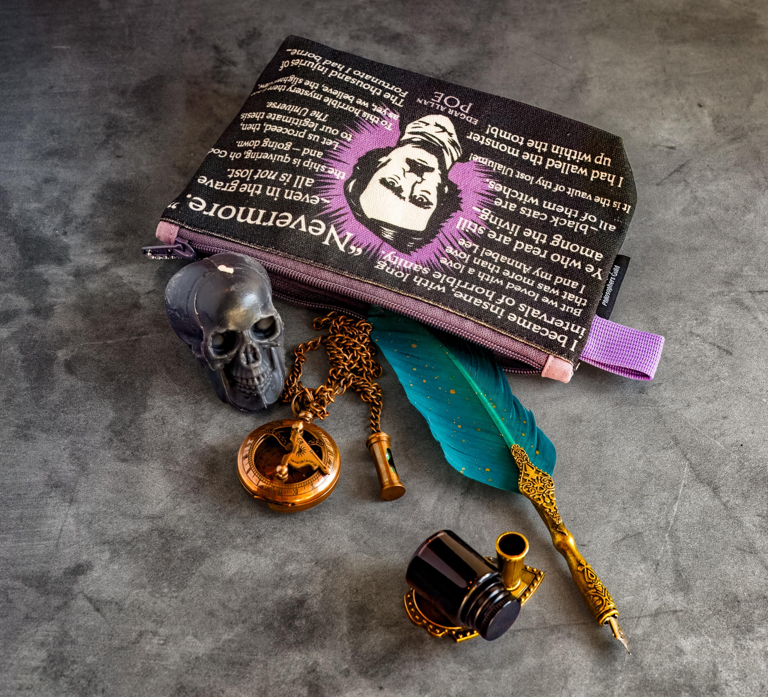 The Unemployed Philosophers Guild Edgar Allan Poe Bag - 9" Canvas Zipper Gothic Themed Pouch for Pencils, Tools, Cosmetics, Toiletries, and More