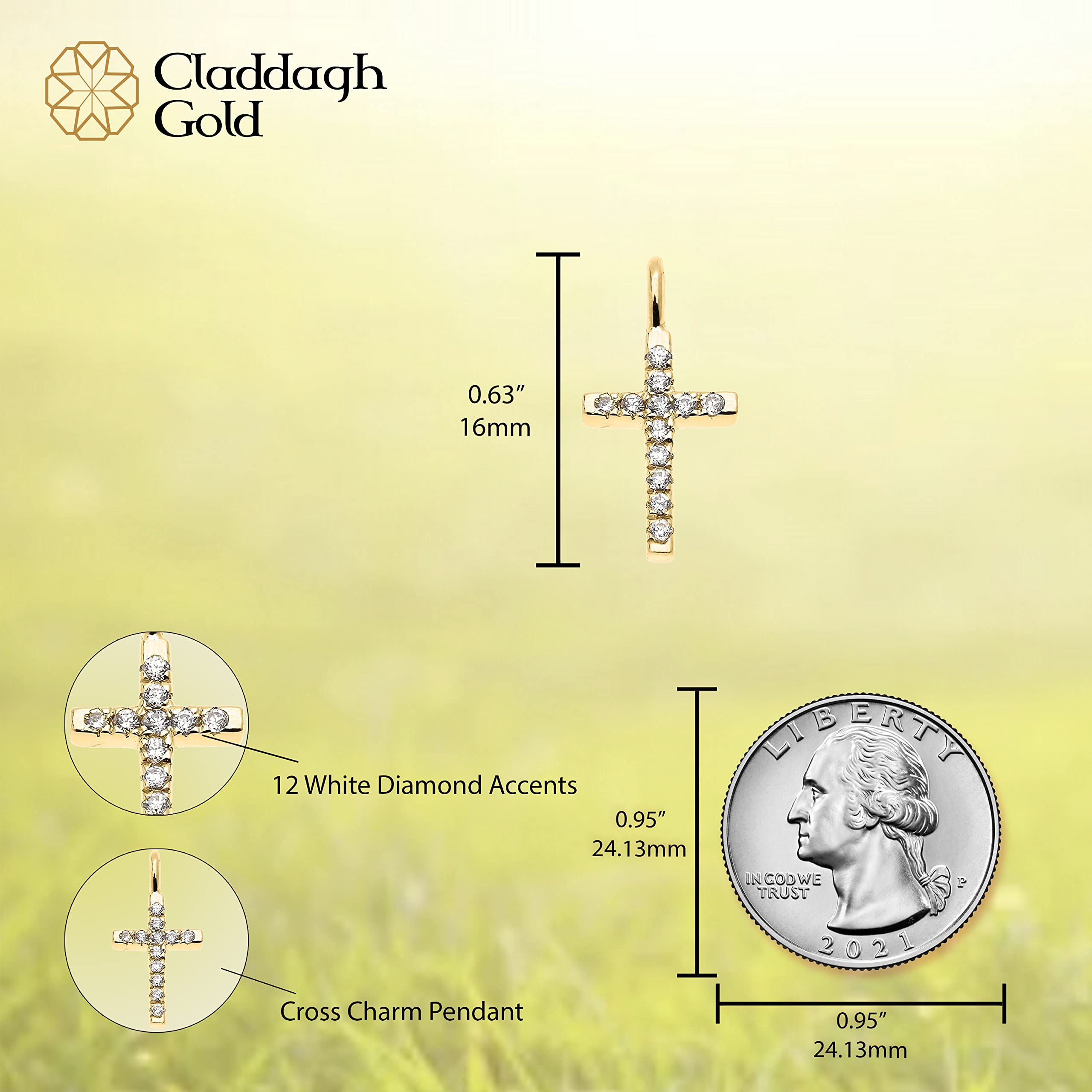 Religious Jewelry 14K Yellow Gold 1/20 Cttw Diamond Accented Dainty Linear Cross Charm Pendant (K-M Color) - Pendant Only